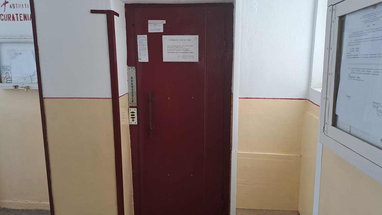 Old modernized IFMA traction elevator at Bulevardul București, bl.102 ...