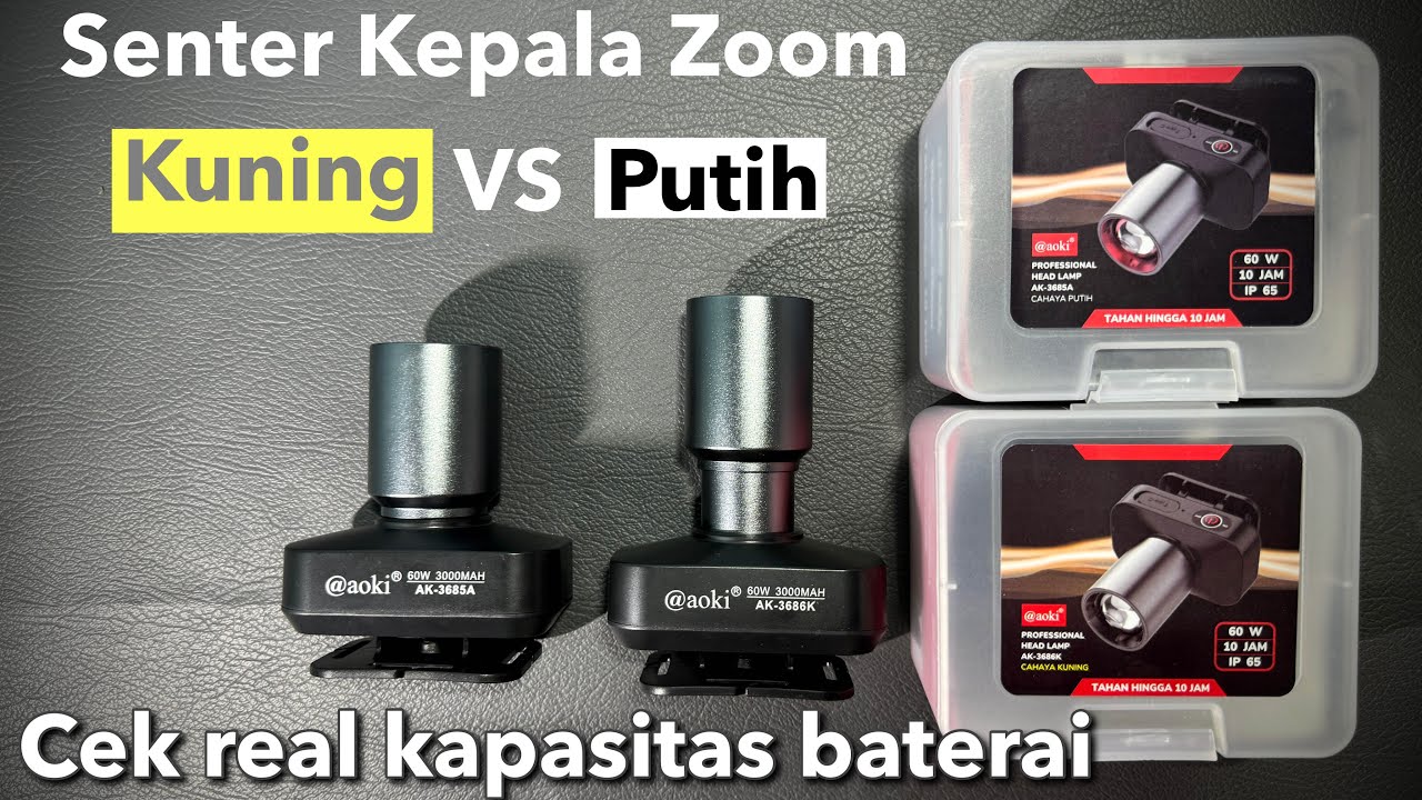 Senter kepala zoom terang putih vs kuning Aoki AK-3686K dan AK3685A ...