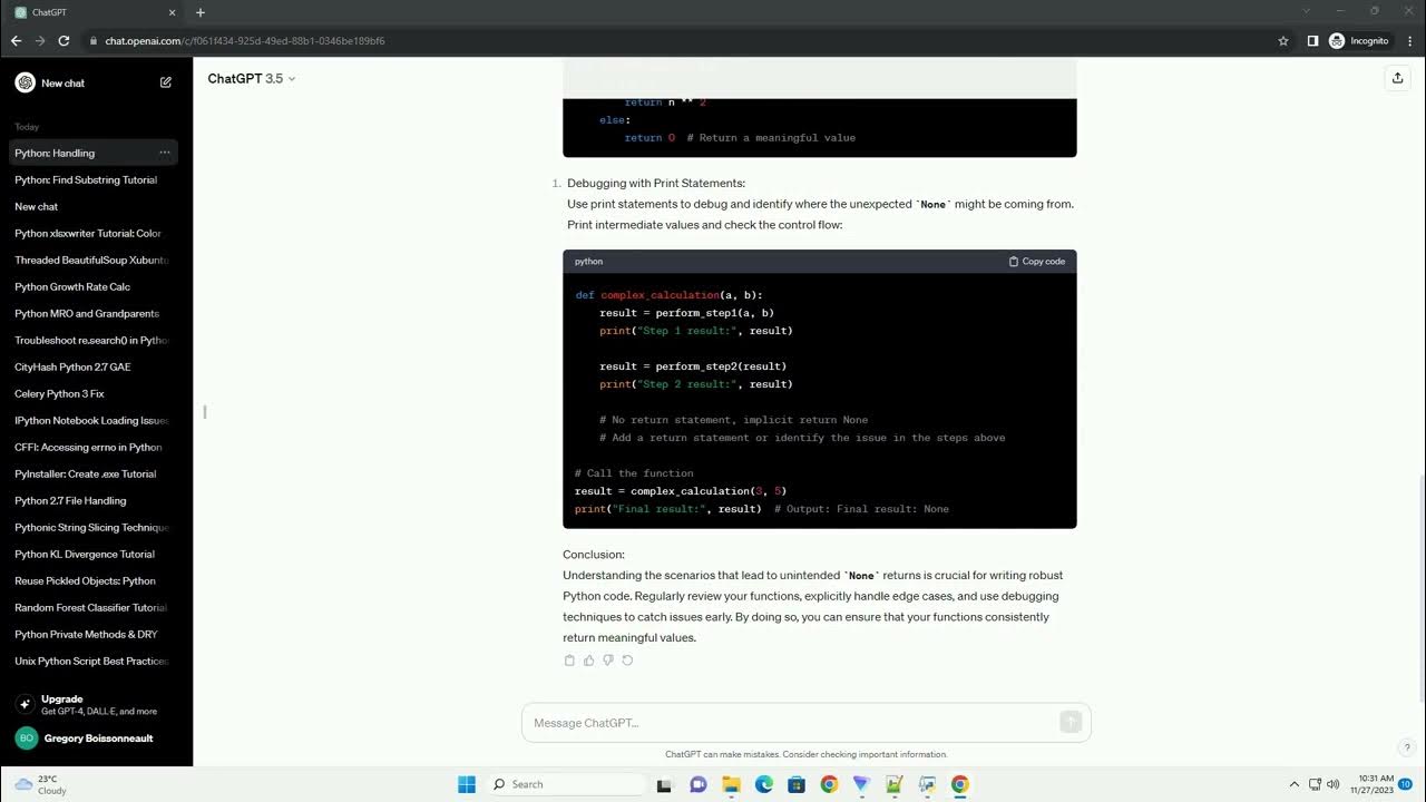 Python return statement still returns none from function - YouTube