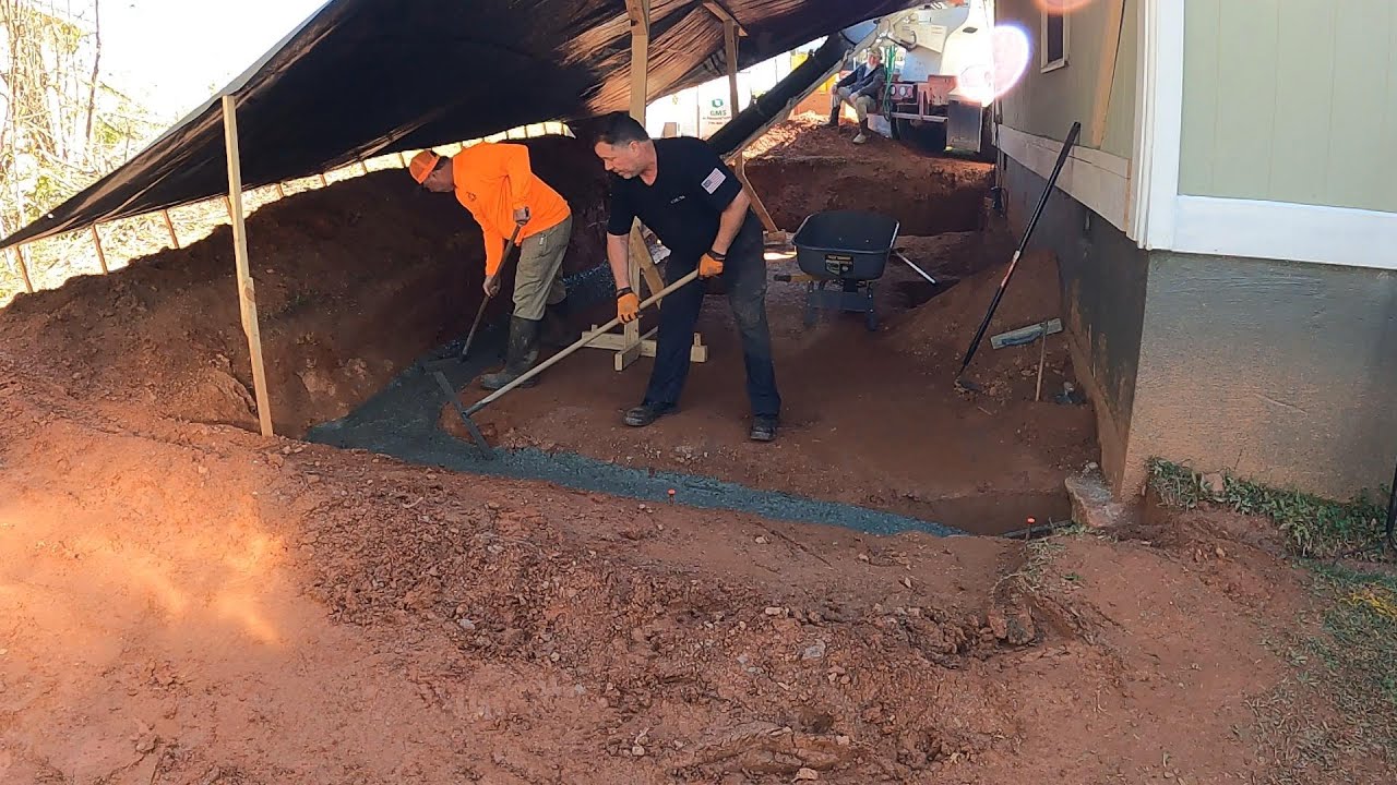 DIY Home Addition # 2 Pouring Concrete Footer & laying block - YouTube