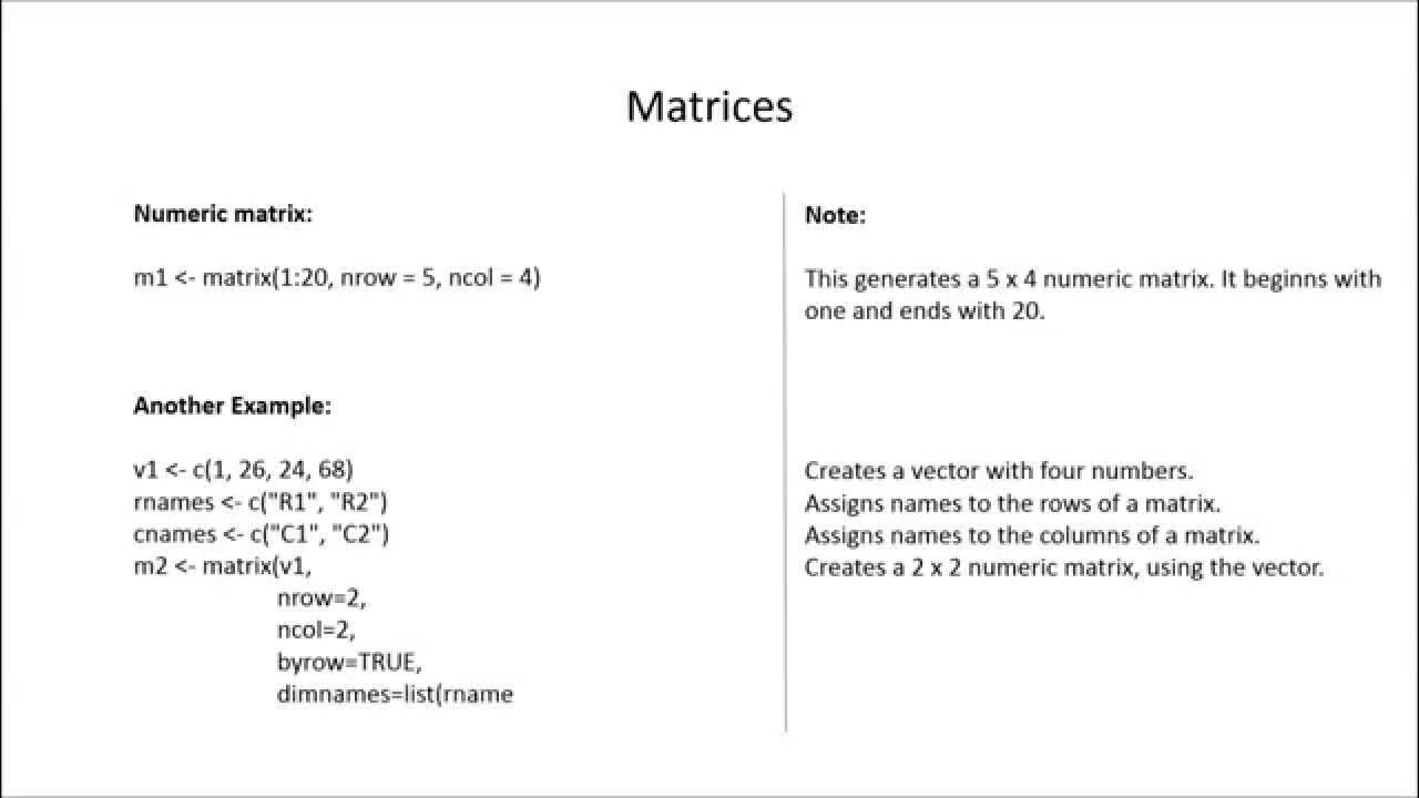 R Studio: How to create matrices (in less than a minute)? - YouTube