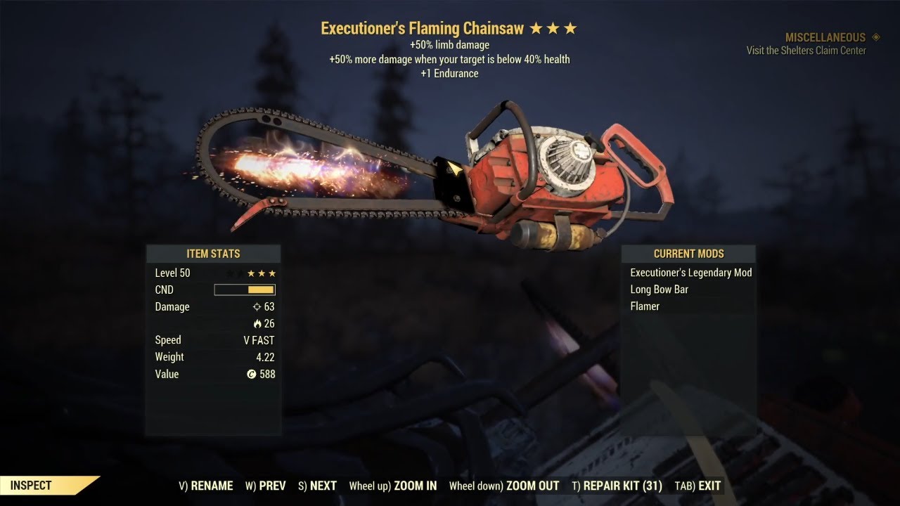 Fallout 76: Chainsaw is Two-Handed Melee Weapon - Maximizing Legendary ...