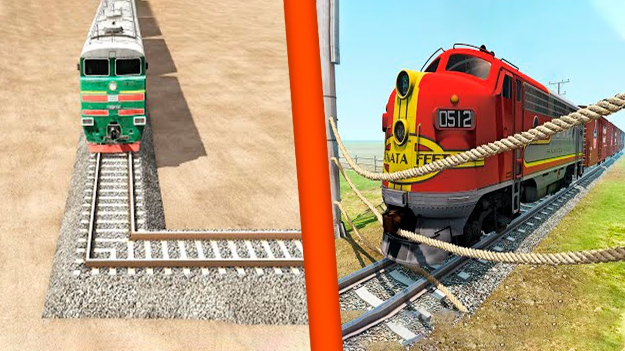 Trains vs Stretched Rope vs Trains vs 90 Degree Turn 😲 BeamNG Drive Car ...