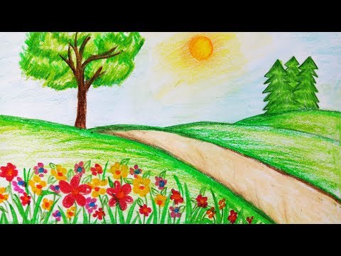 How to draw garden scenery.Step by step(easy draw)