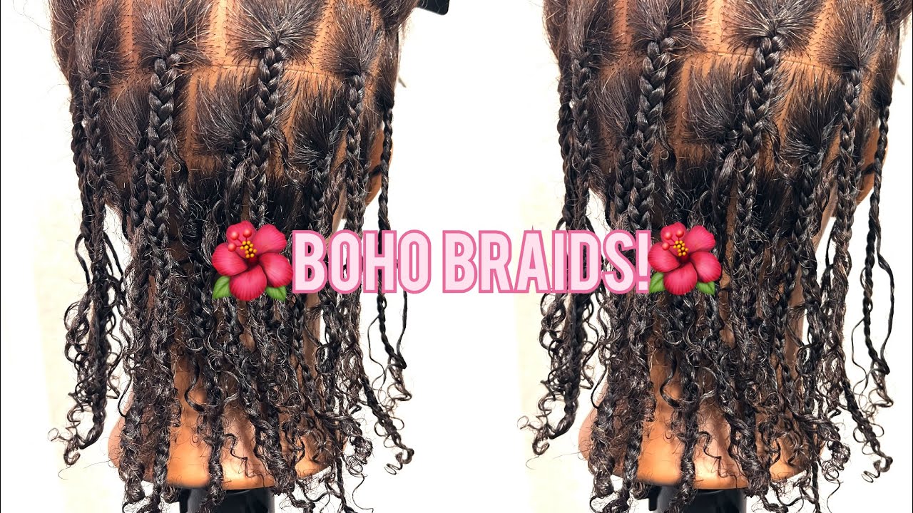 how to boho braids on natural hair (medium size plaits) - YouTube