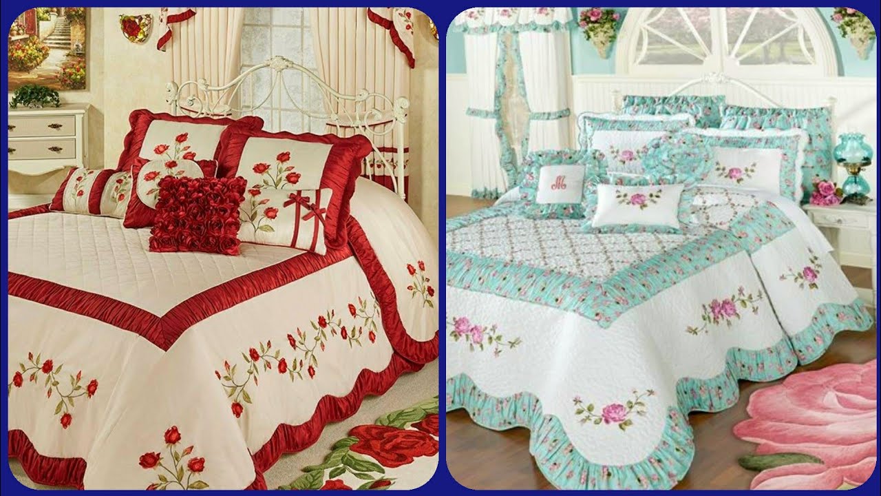 Elegant & beautiful floral Embroidered & applique bedsheets /Bedspread ...