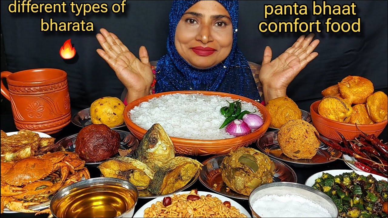 EATING PANTA BHAAT, DIFFERENT TYPES OF BHARTA, HILSHA FISH FRY, PAKORA ...
