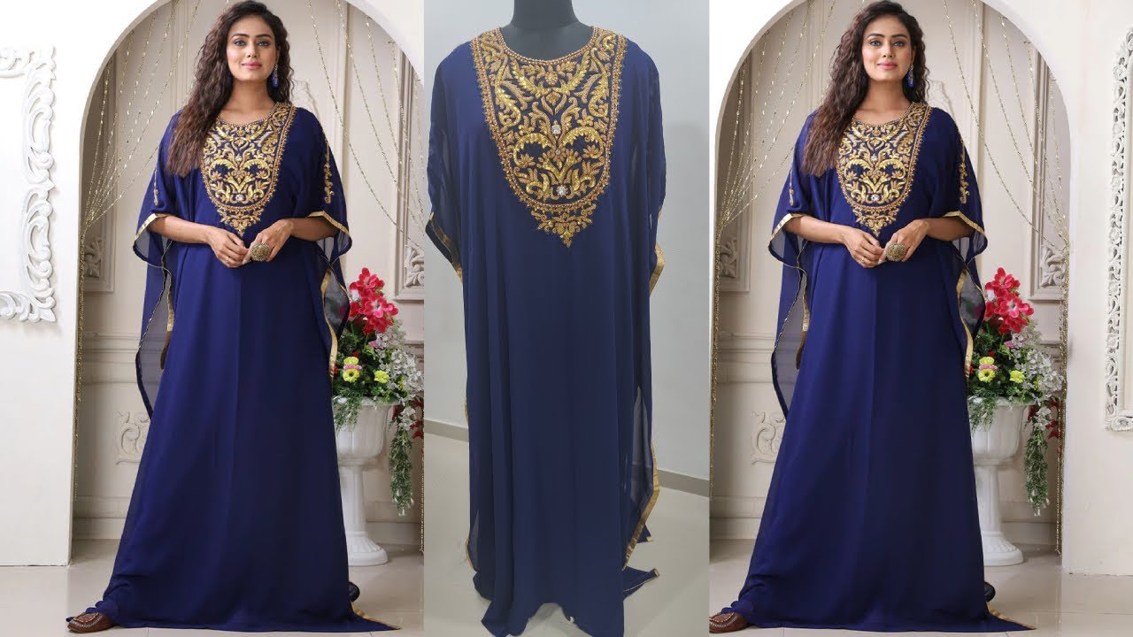 Stunning Dark Blue Georgette Stones Embroidery Farasha - Blue Farasha ...