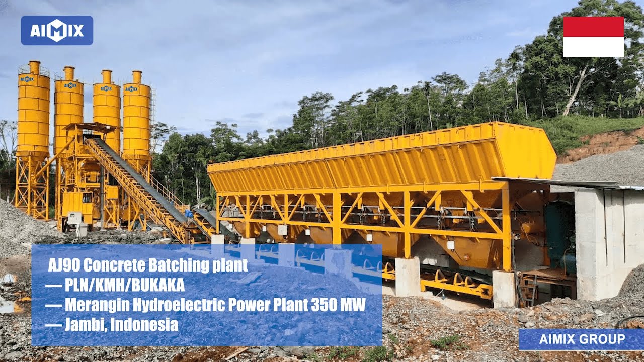 AJ-90 Concrete Batching Plant In Jambi, Indonesia - YouTube