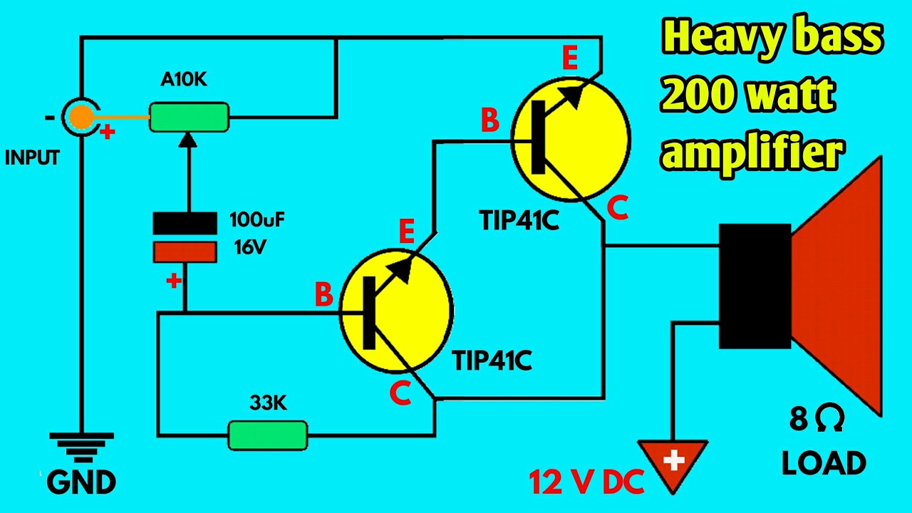 POWERFUL AMPLIFIER MAKING USING BTJ(NPN) TRANSISTORS(2 TIP41C ...