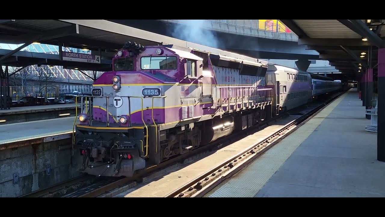 MBTA GMD GP40MC #1135 with horn salute!! - YouTube