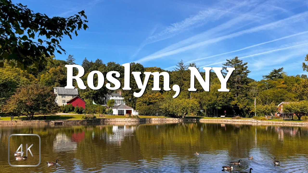 Walking Tour of Roslyn, Long Island: Lake Park and Beautiful Homes. 4k - YouTube