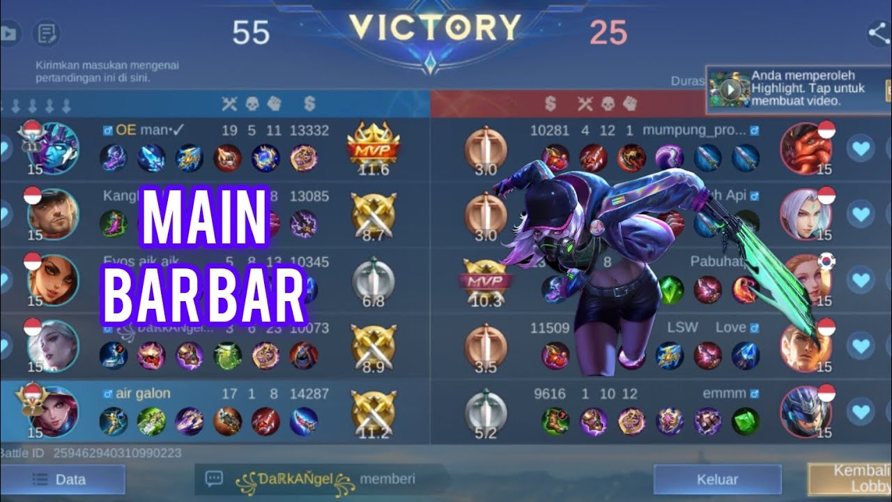 GAMEPLAY!! MAIN BAR BAR NATALIA DENGAN TOTAL 55 KILL.. - YouTube