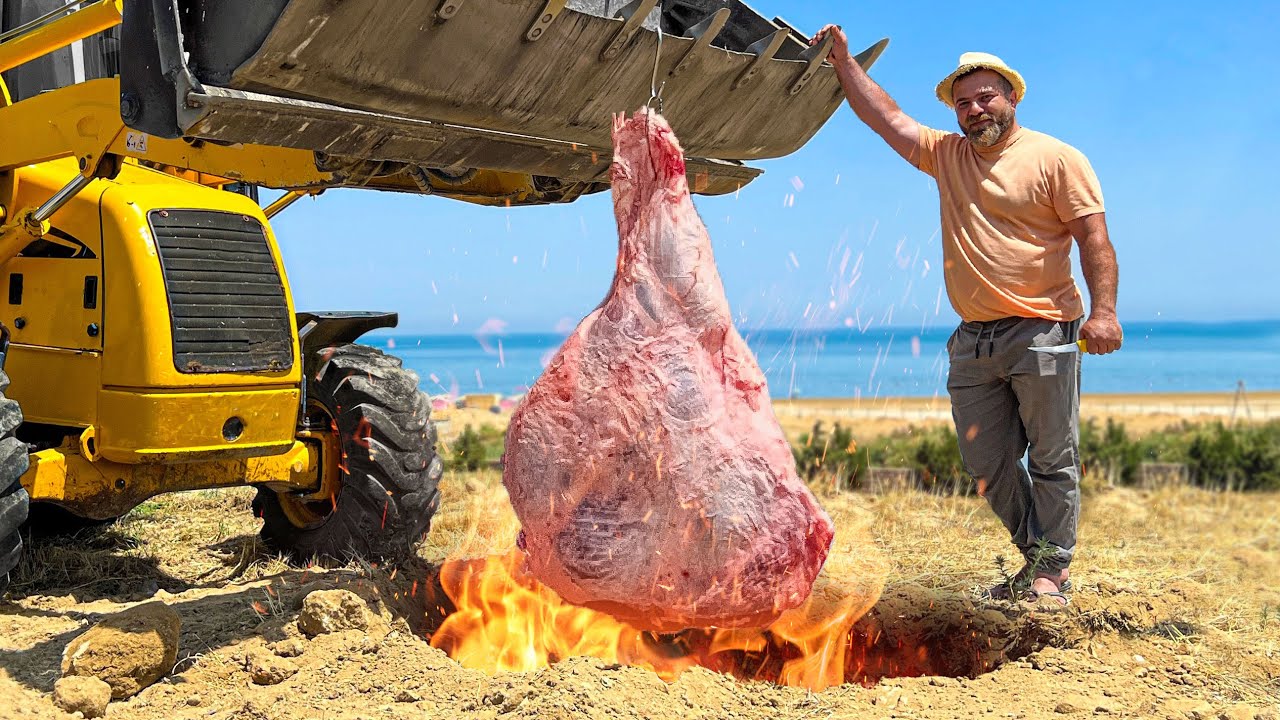 This Dish Required An Excavator! Giant Beef Leg Baked Underground - YouTube