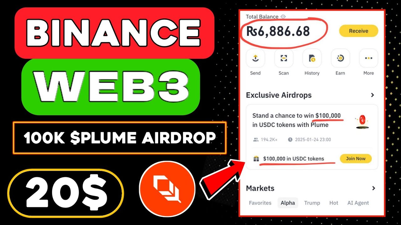20$ Profit 😱 Binance Web3 PLUME Airdrop 100k $USDC Reward Random Winner ...