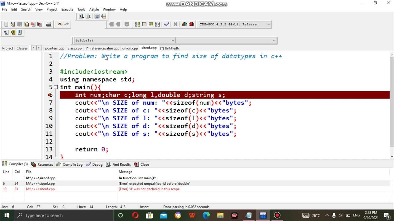 //Problem: Write a program to find size of datatypes in c++ - YouTube