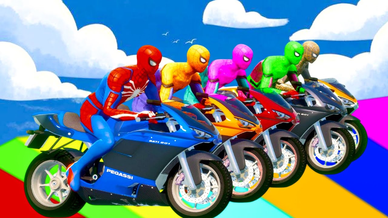 RAINBOW SPIDER MAN! on Motorcycle in Spiral Bridge🕷️🏍️ - YouTube