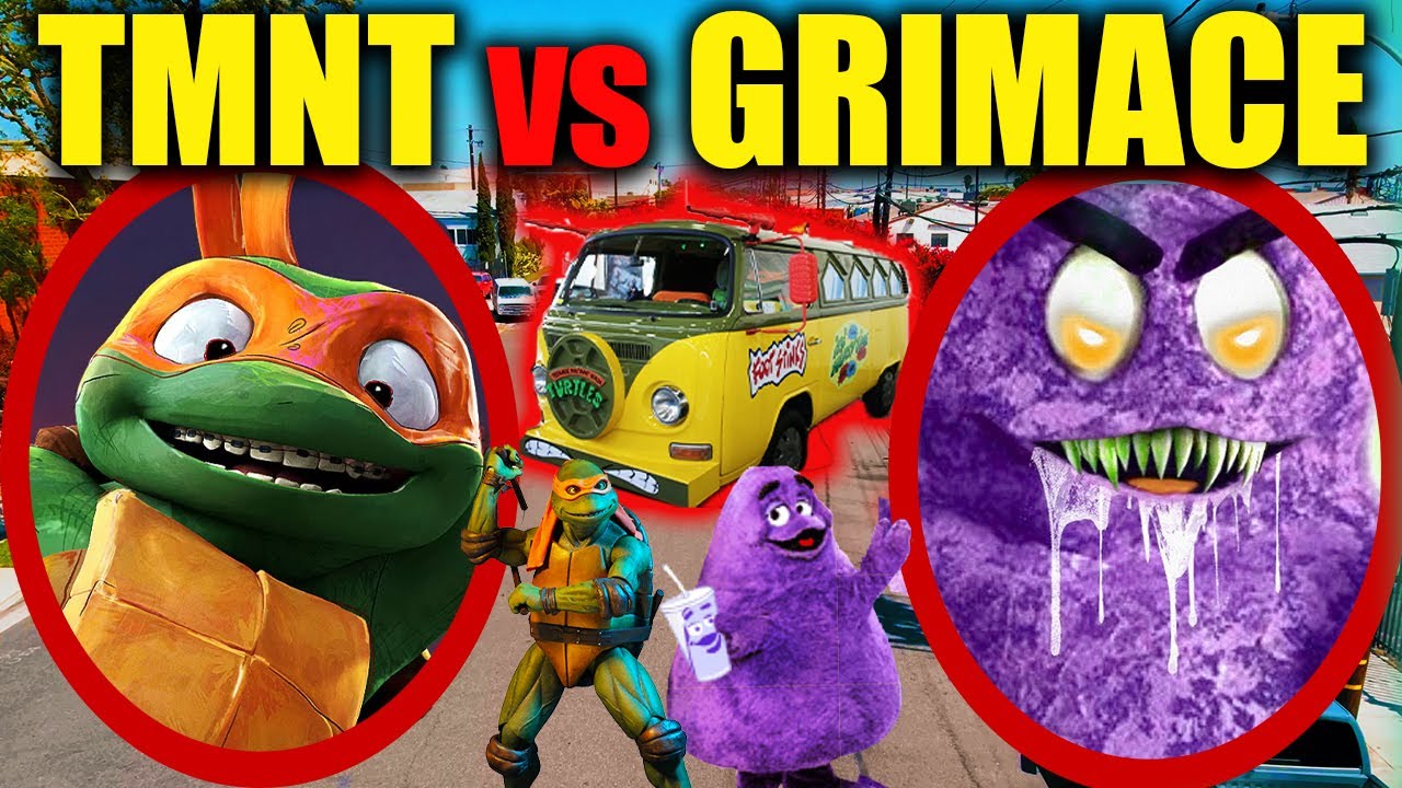 NINJA TURTLE vs GRIMACE SHAKE! (Mikey drove the TURTLE VAN🐢) - YouTube