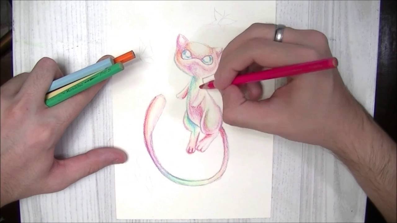 Pokemon MEW in colored pencils - YouTube