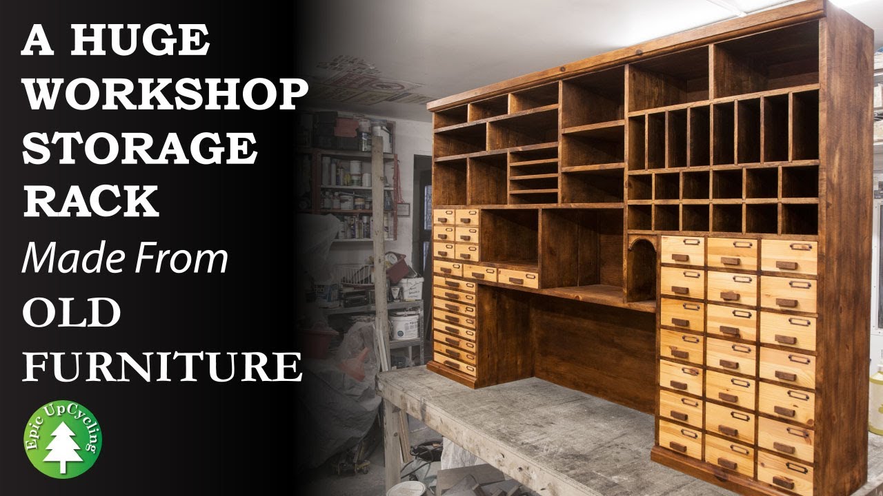 A Huge Workshop Storage Rack made from Old Pine Bedroom Furniture - YouTube