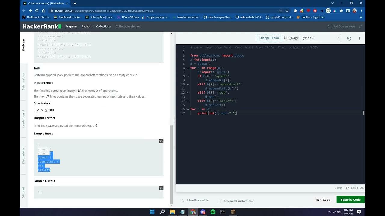HackerRank Python Problem "collections.deque()" || Competitive Programing With Python @Codolearn ...