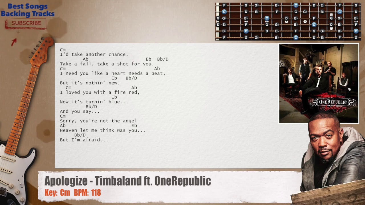🎸 Apologize - Timbaland ft. OneRepublic Guitar Backing Track with ...