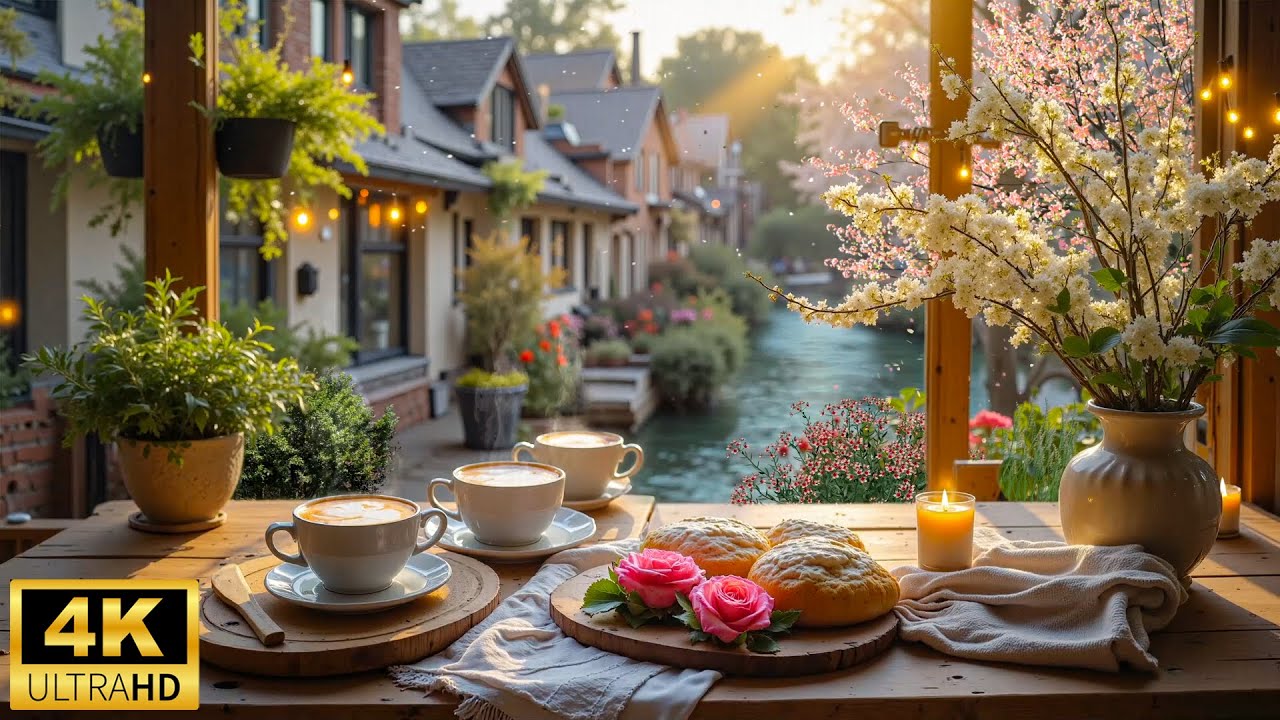 Spring Coffee Shop Ambience & Relaxing Piano Music🌸Smooth Piano ...