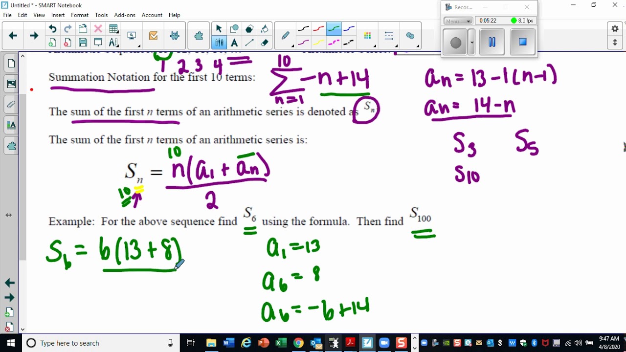 Unit 9 Day 2 Page 2 Explanation of Summation Formula - YouTube