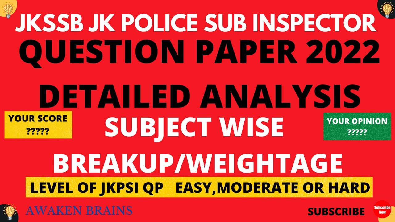 JKSSB JKP SUB INSPECTOR QUESTION PAPER 2022 DETAILED ANALYSIS|JKP-SI ...