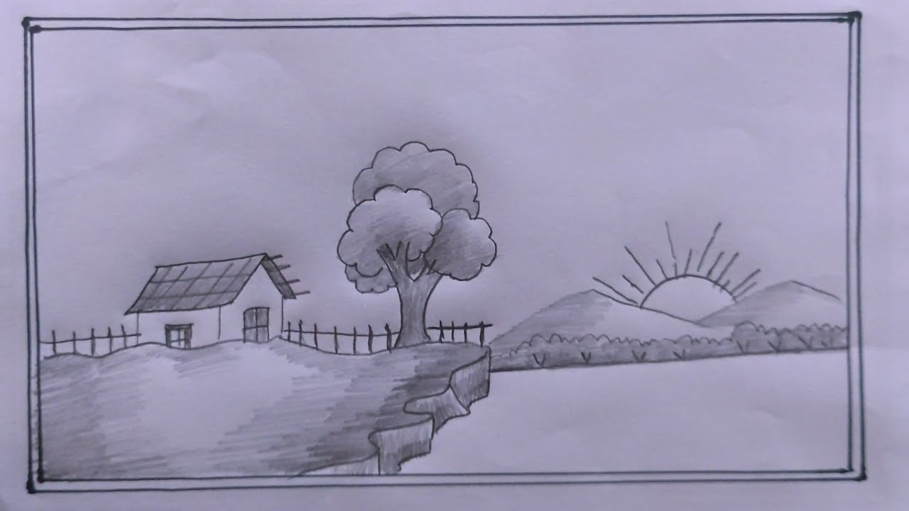 how to draw a simple scenery/draw scenery easy - YouTube