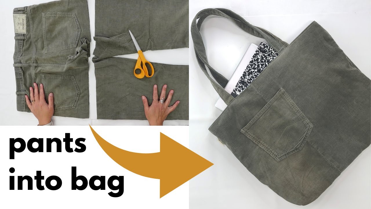 Turn your pants into a cute zippered tote bag! DIY bag tutorial! - YouTube