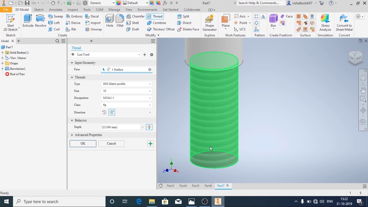 Autodesk Inventor-2020 Screw Rod of Machine Vice - YouTube