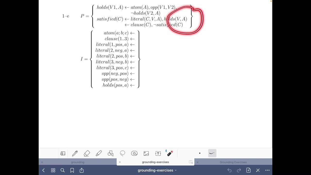 Answer set solving in practice, grounding, exercise 1-e - YouTube