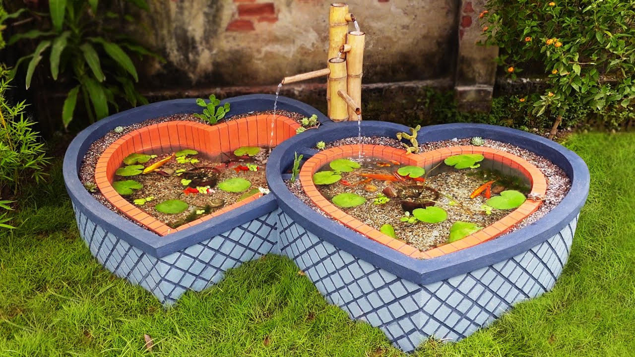 Amazing! Build a Double Heart Shaped Waterfall Aquarium - YouTube