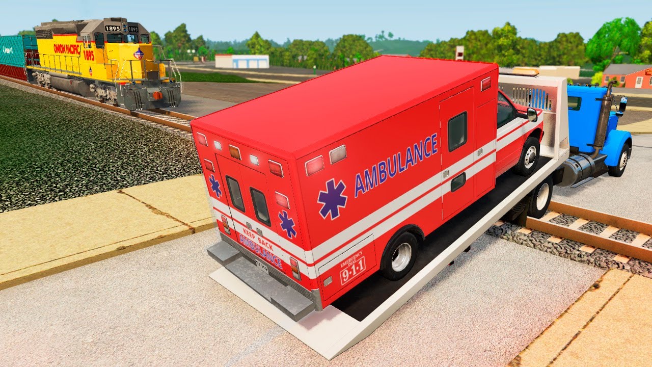 Ambulance Rescue With Tow Truck - Cars vs Rails - BeamNG.drive - YouTube