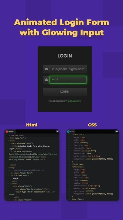 Animated Login Form with glowing input in html and css #html5 #css3 #js #ui #ux #webdesign # ...