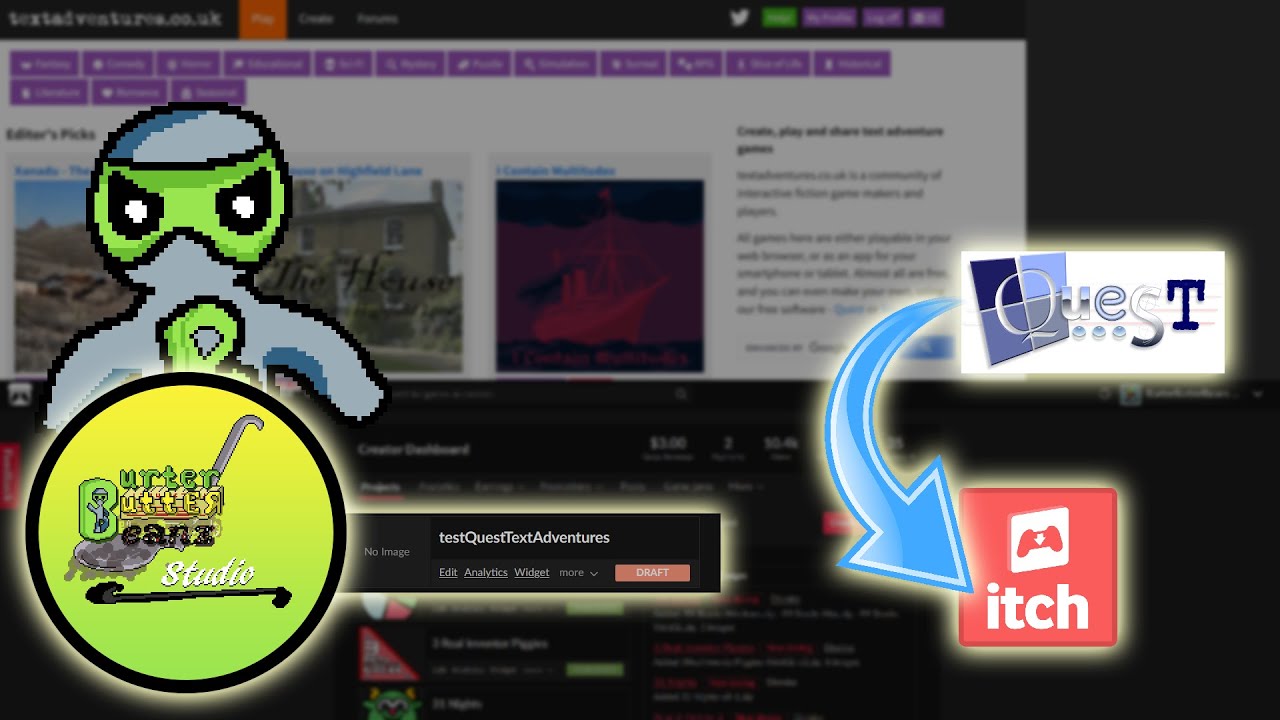 Burter shows how to upload Quest Text adventures to itch.io - YouTube