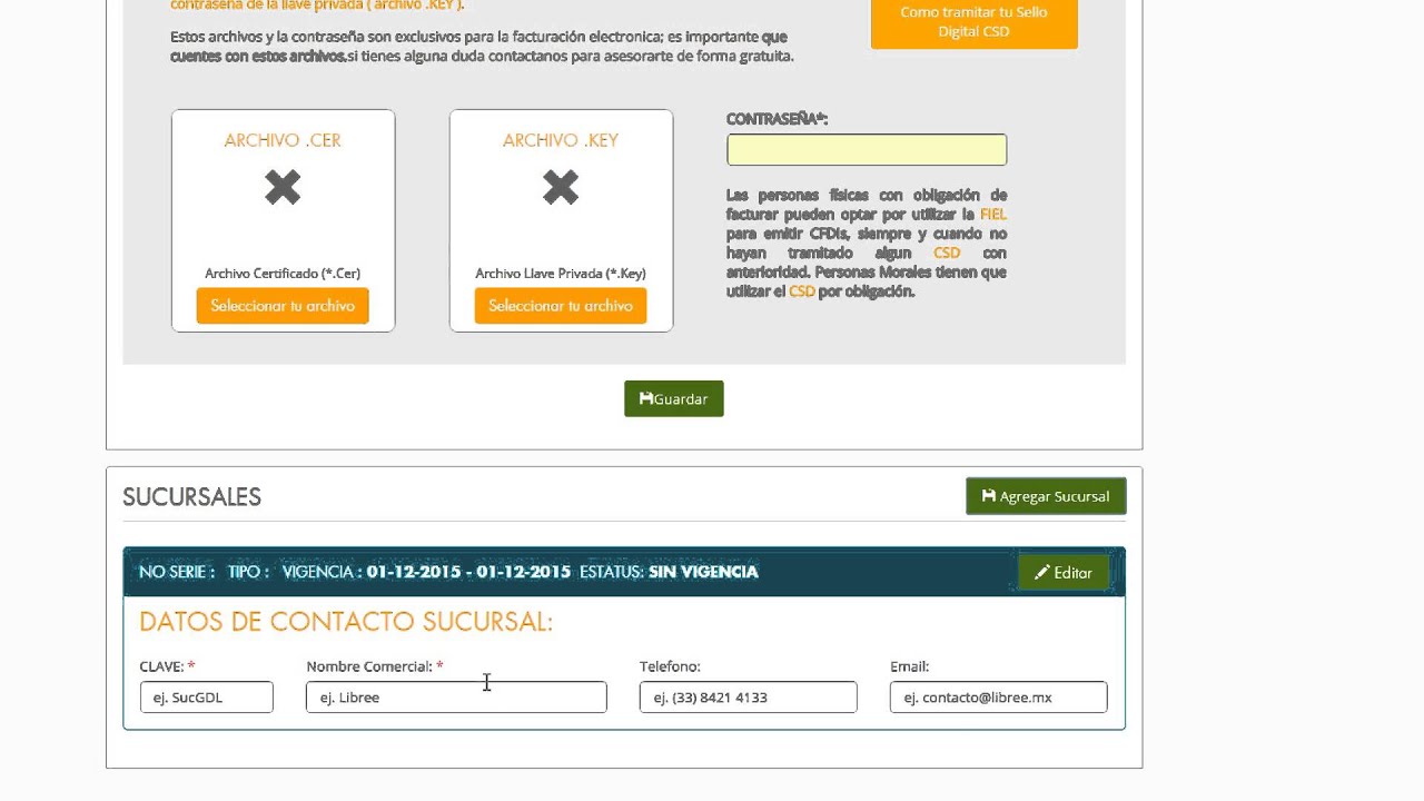 Como cambiar datos personales y alta de sucursales - Libree facturación ...