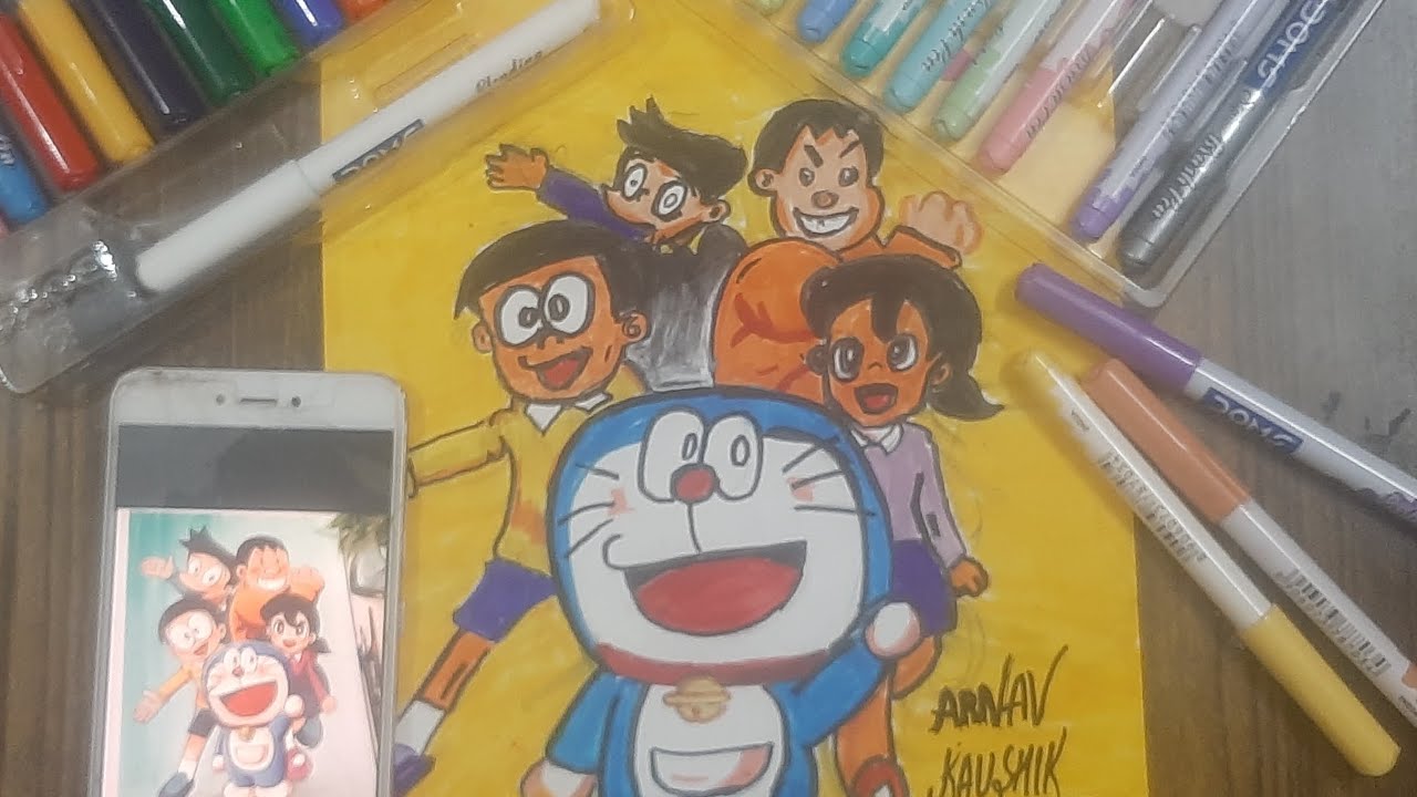 How To Draw Doremon Coloring Drawing with doms Brush pens #drawing # ...