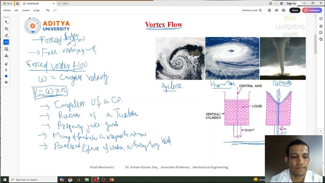 Lecture 54 #Vortex flow, #Forced Vortex flow and #Free Vortex flow in # ...