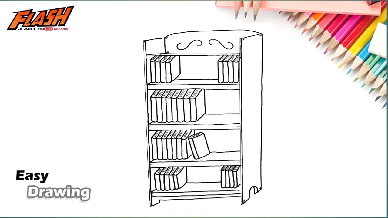 how to draw book shelf - YouTube
