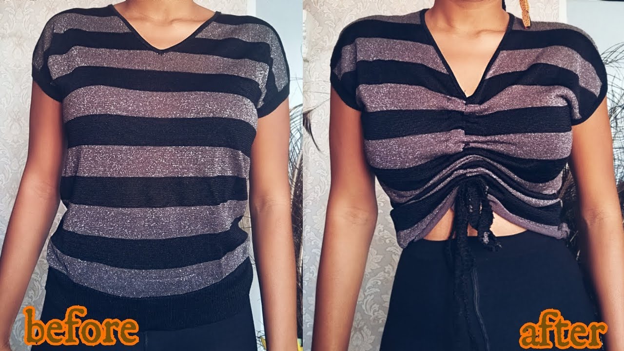 DIY Ruched Drawstring Top / T-Shirt Transformation. - YouTube