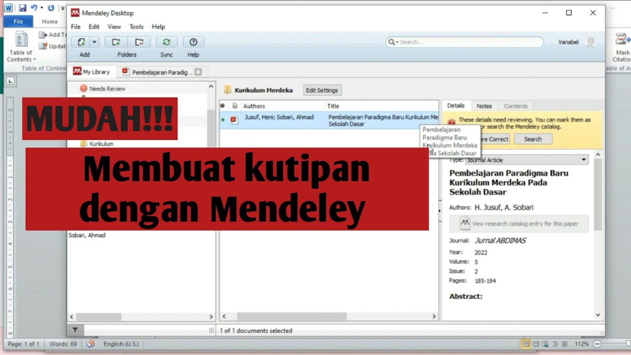 Cara Membuat Referensi style APA menggunakan aplikasi Mendeley - YouTube