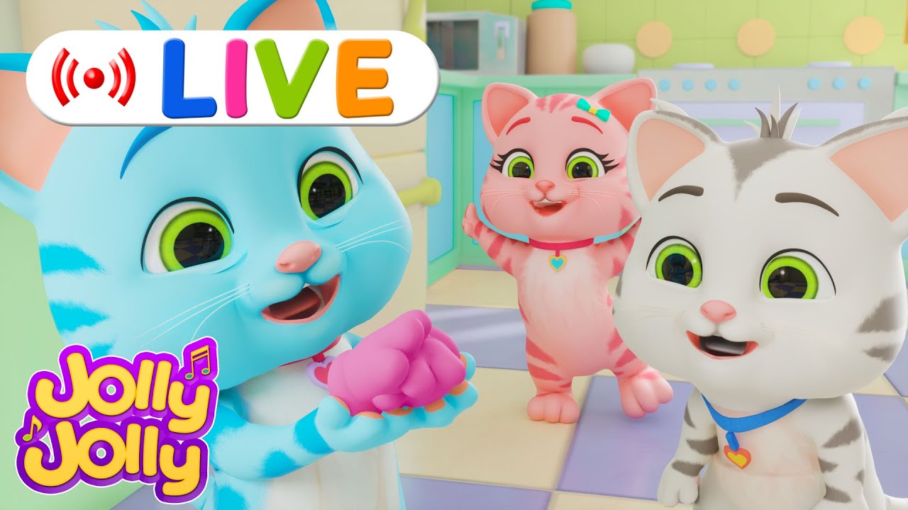 LIVE🔴Three little kittens, Peanut butter & Jelly + More | Jolly Jolly ...