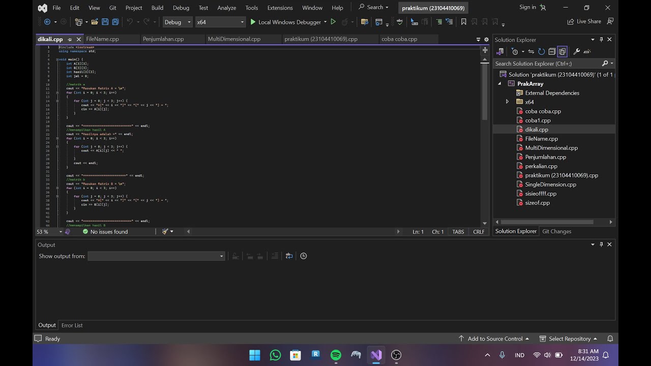 Coding Matrix Progam C++, visual studio code 2022 - YouTube