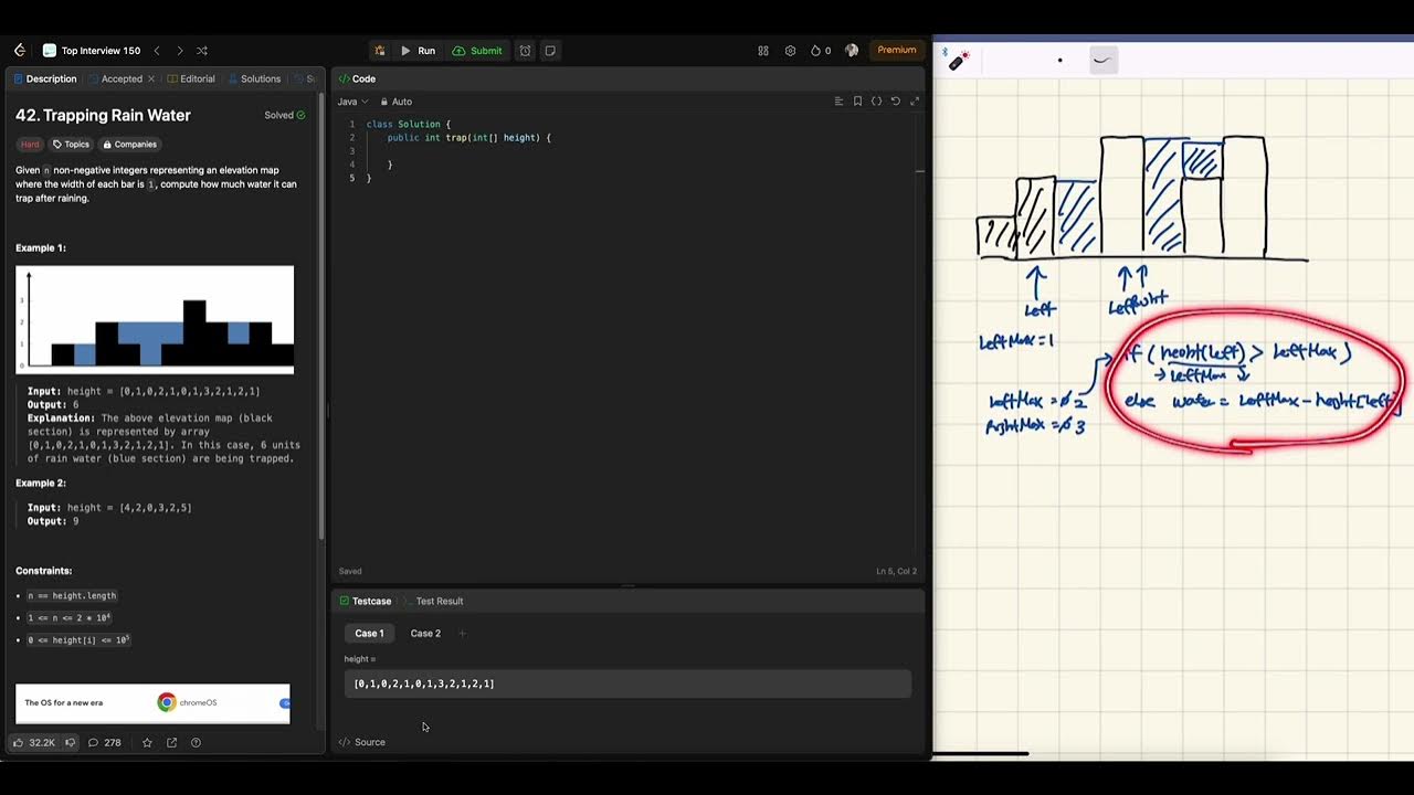 Leetcode 42. Trapping Rain Water - Method 2 (Java) - YouTube