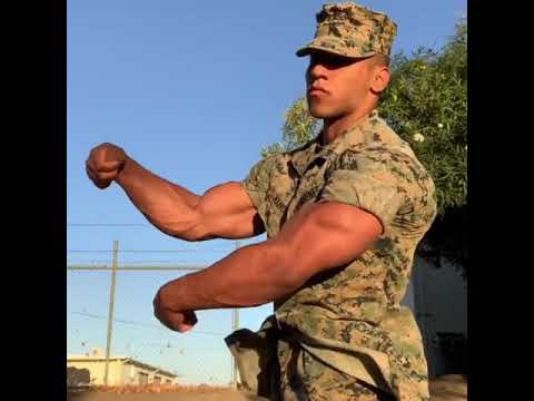 21 years old US marine Reservist Joshua Manoi military muscle flexing ...