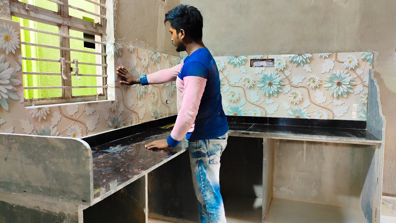 Granite Kitchen Platform And 2x4 Modular Kitchen Wall Tiles - YouTube