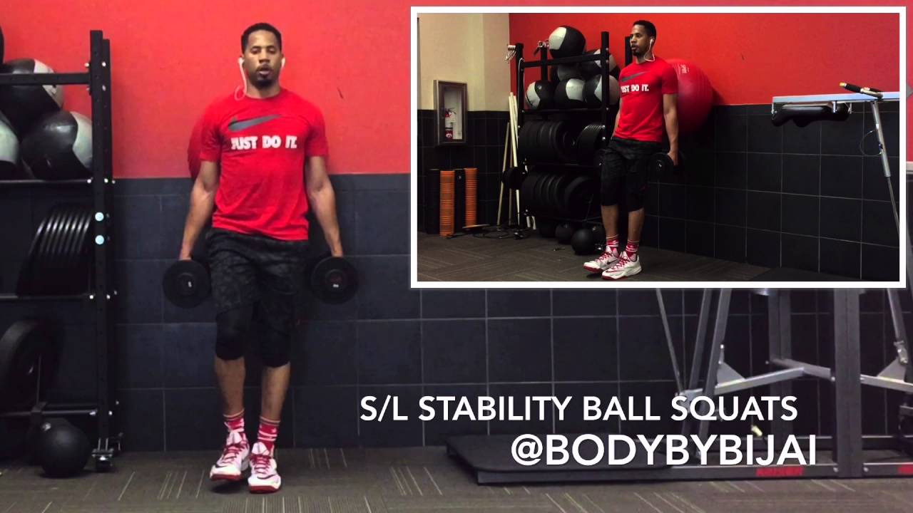Stability ball single leg wall squat - YouTube
