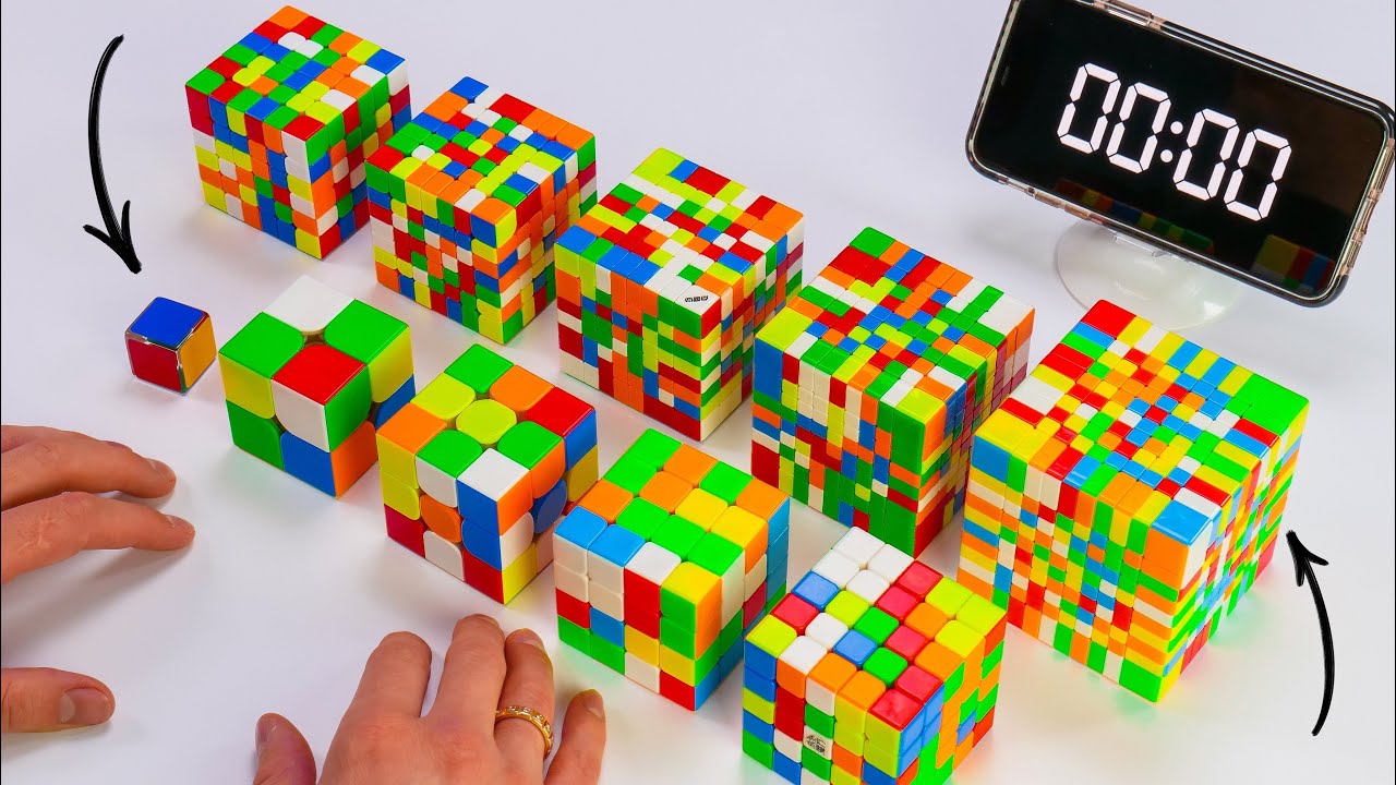 Rubik's Cube From 1x1 To 10x10 Speed Solving - YouTube
